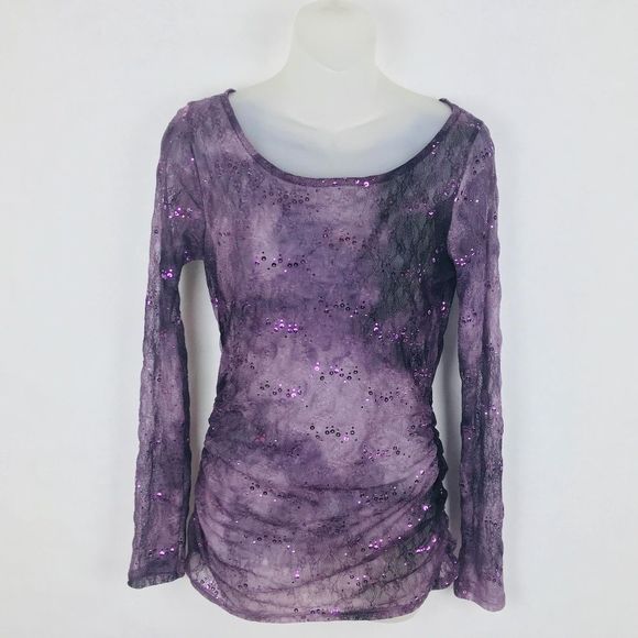 Crystal K | Tops | Crystal K Women Sheer Ruched Floral Lace Top | Poshmark